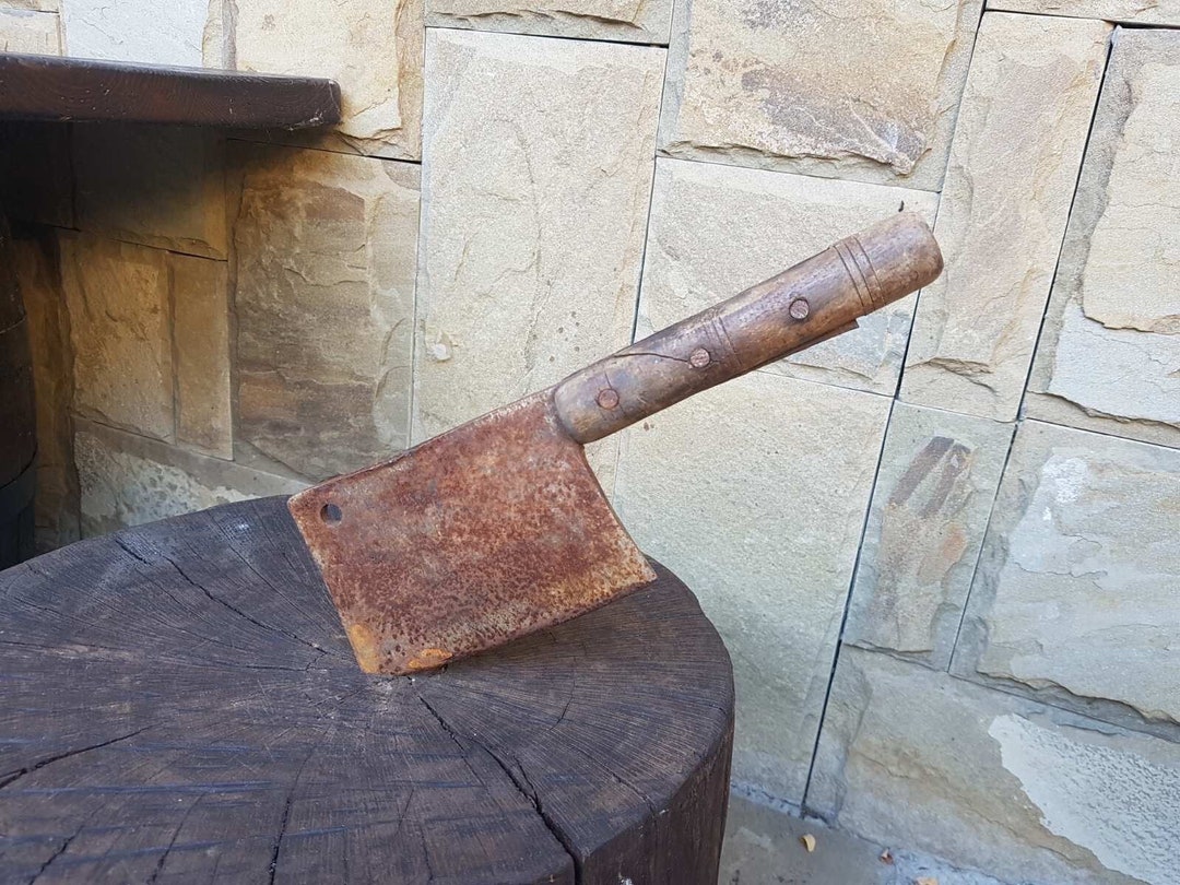 Vintage Heavy Cleaver,primitive Meat Chopper,hand Forged Steel,solid ...