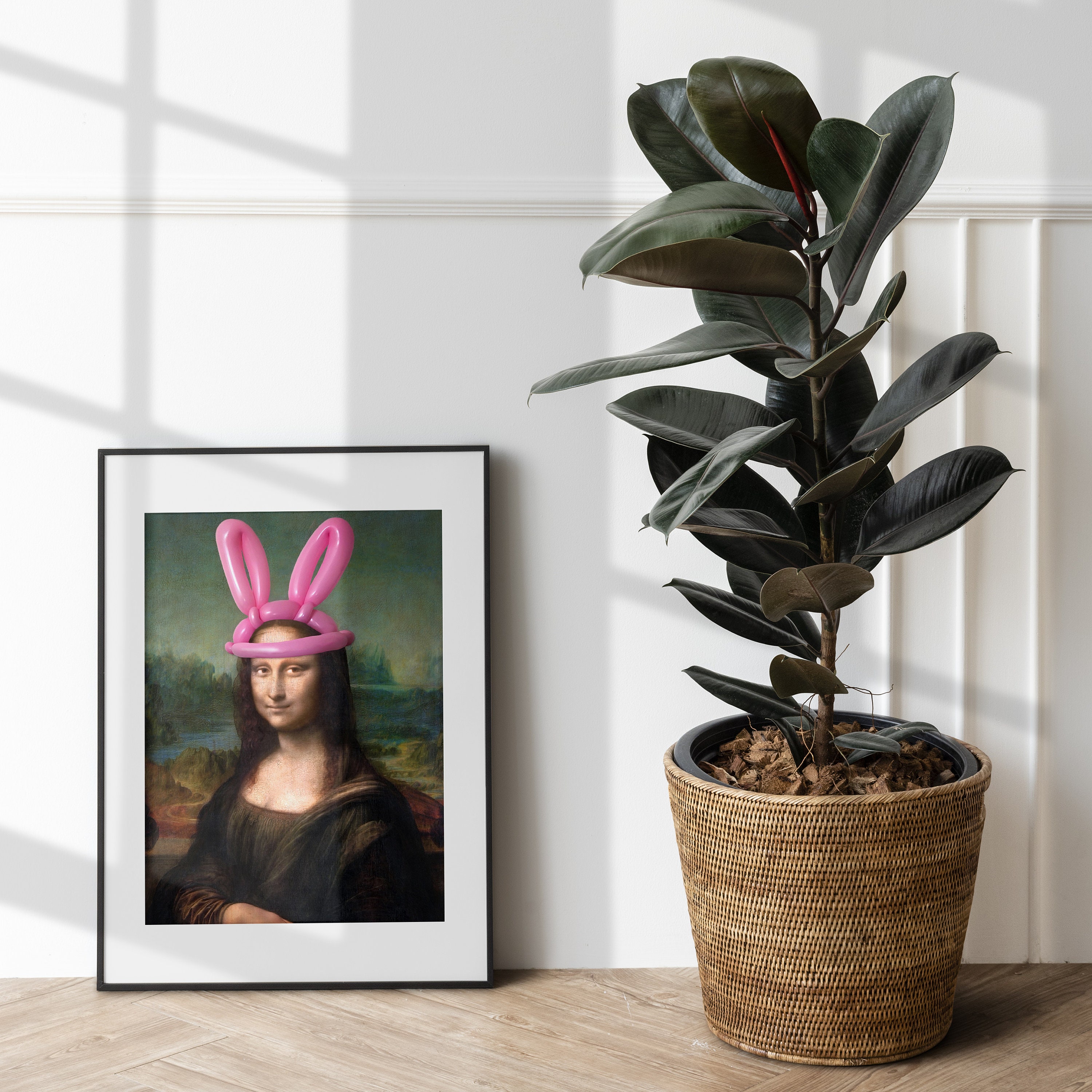 Mona Lisa Balloon Rabbit Ears Print, Eclectic Wall Art Altered Art ...