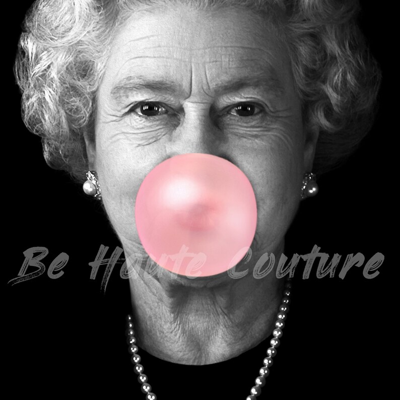 Queen Elizabeth II Print Blowing A Bubblegum Art,eclectic Wall Art ...