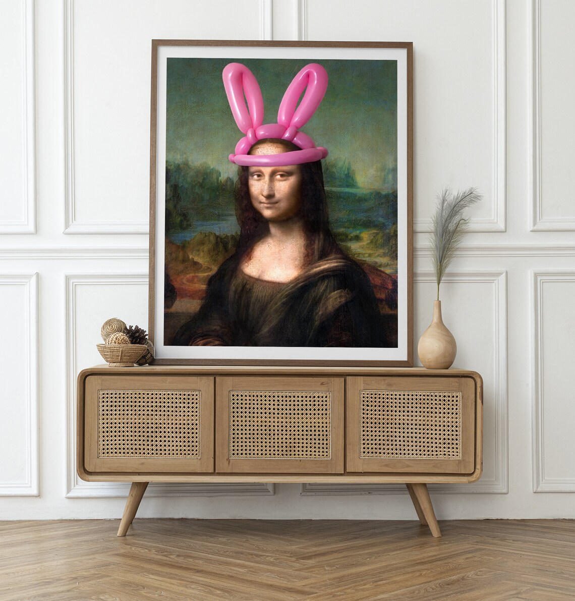 Mona Lisa Balloon Rabbit Ears Print, Eclectic Wall Art Altered Art ...