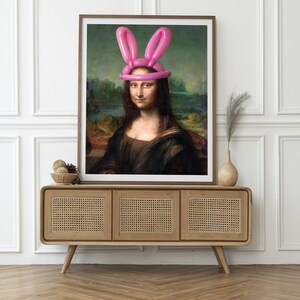 Mona Lisa Balloon Rabbit Ears Print, Eclectic Wall Art Altered Art ...