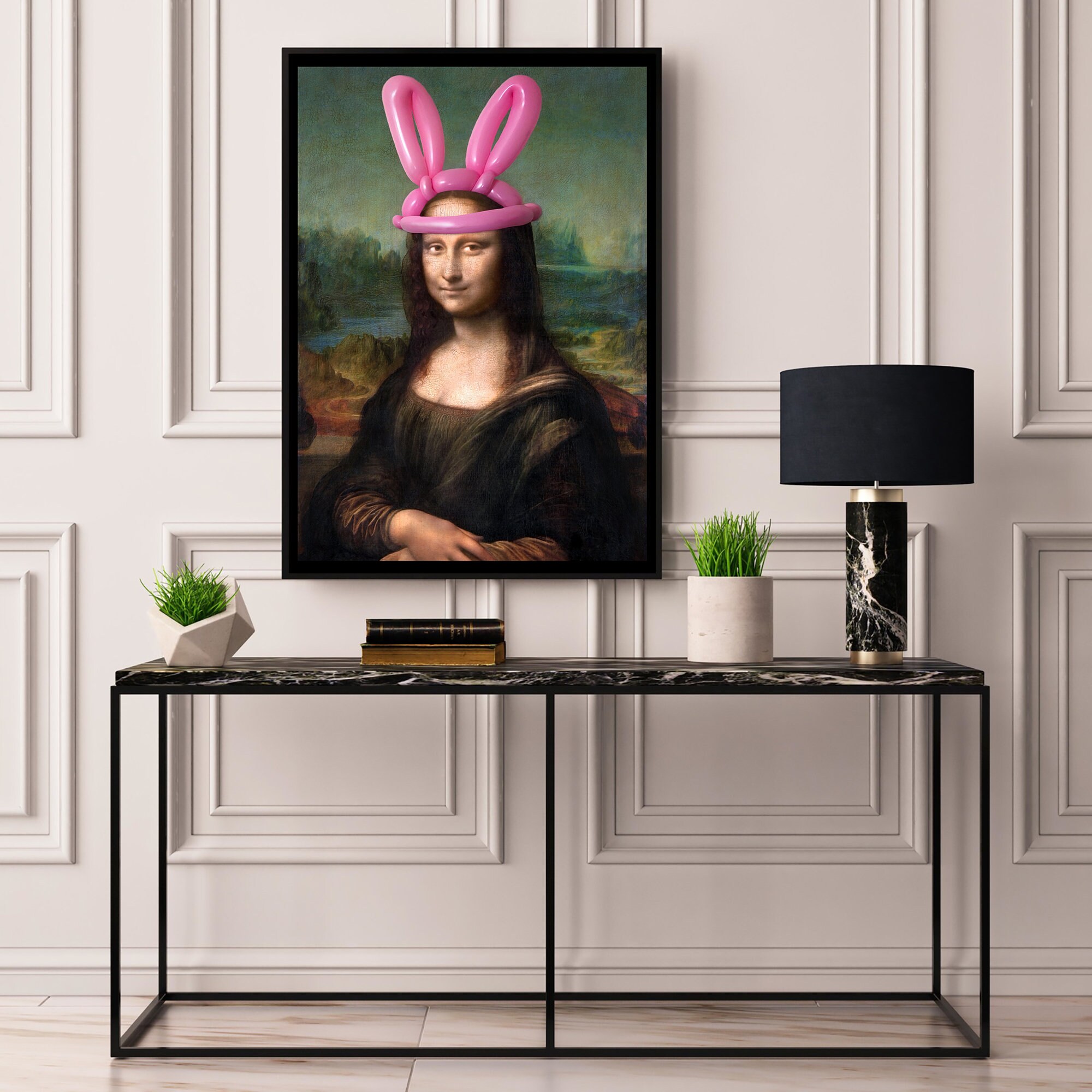 Mona Lisa Balloon Rabbit Ears Print, Eclectic Wall Art Altered Art ...