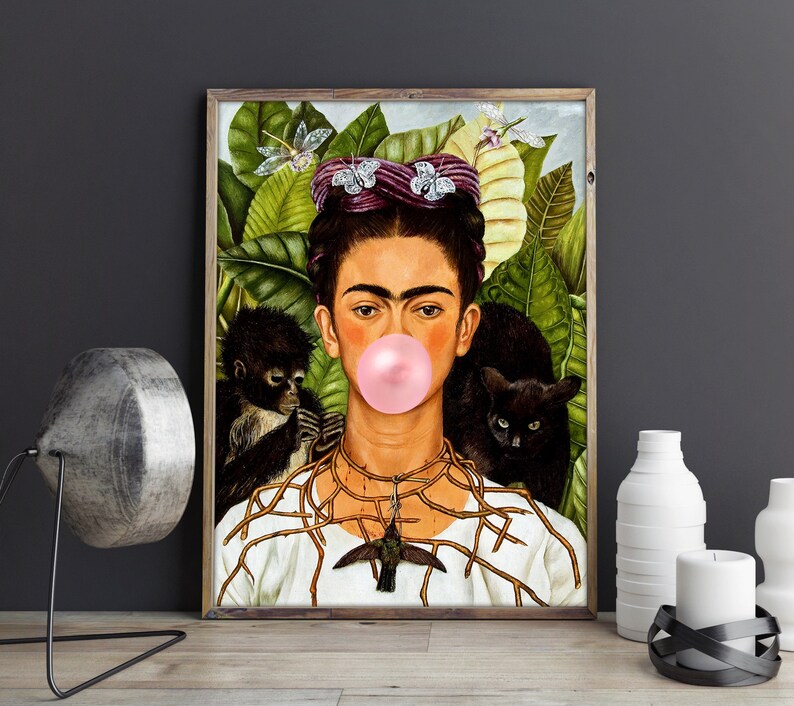 Frida Kahlo Bubble Gum Print Eclectic Wall Art Alter Art - Etsy