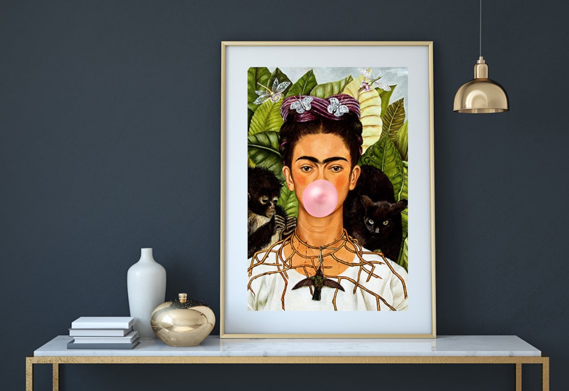 Frida Kahlo Bubble Gum Print Eclectic Wall Art Alter Art - Etsy