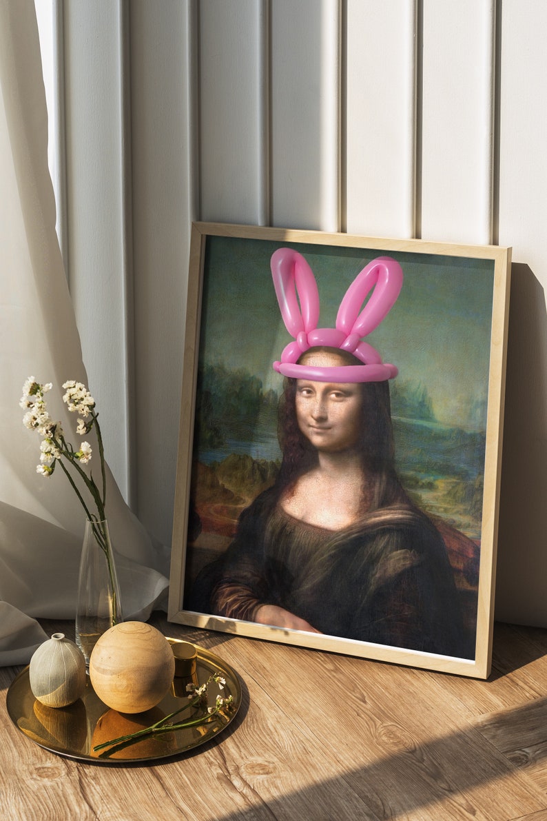 Mona Lisa Balloon Rabbit Ears Print, Eclectic Wall Art Altered Art ...