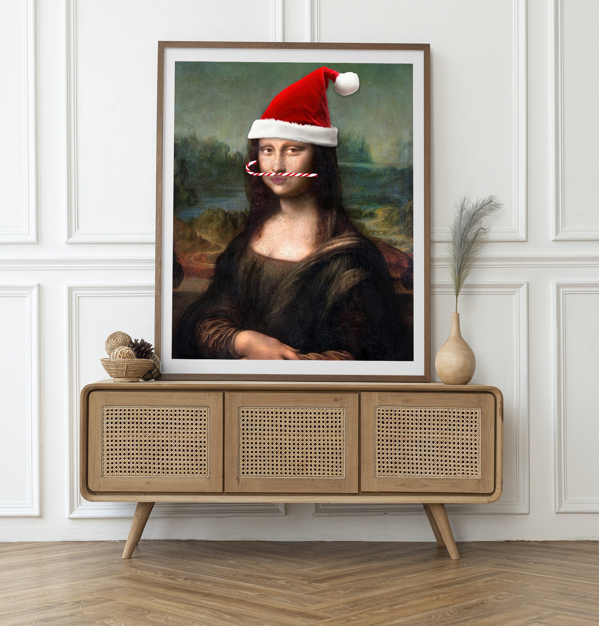 Mona Lisa Cappello di Babbo Natale e bastoncino di zucchero stampa Arte ...