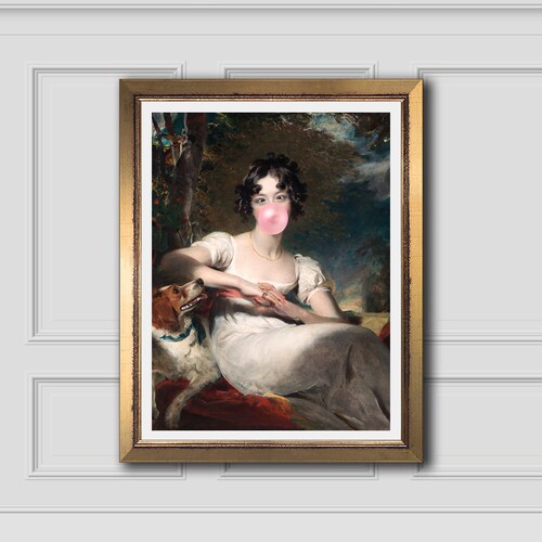 Bubble Gum Portrait Print Emerald Green Altered Art Etsy