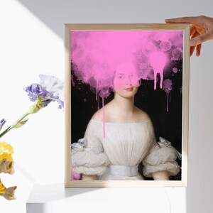 Pink Splatter Graffiti Dame Art Print, Altered Art Portrait, Altered ...