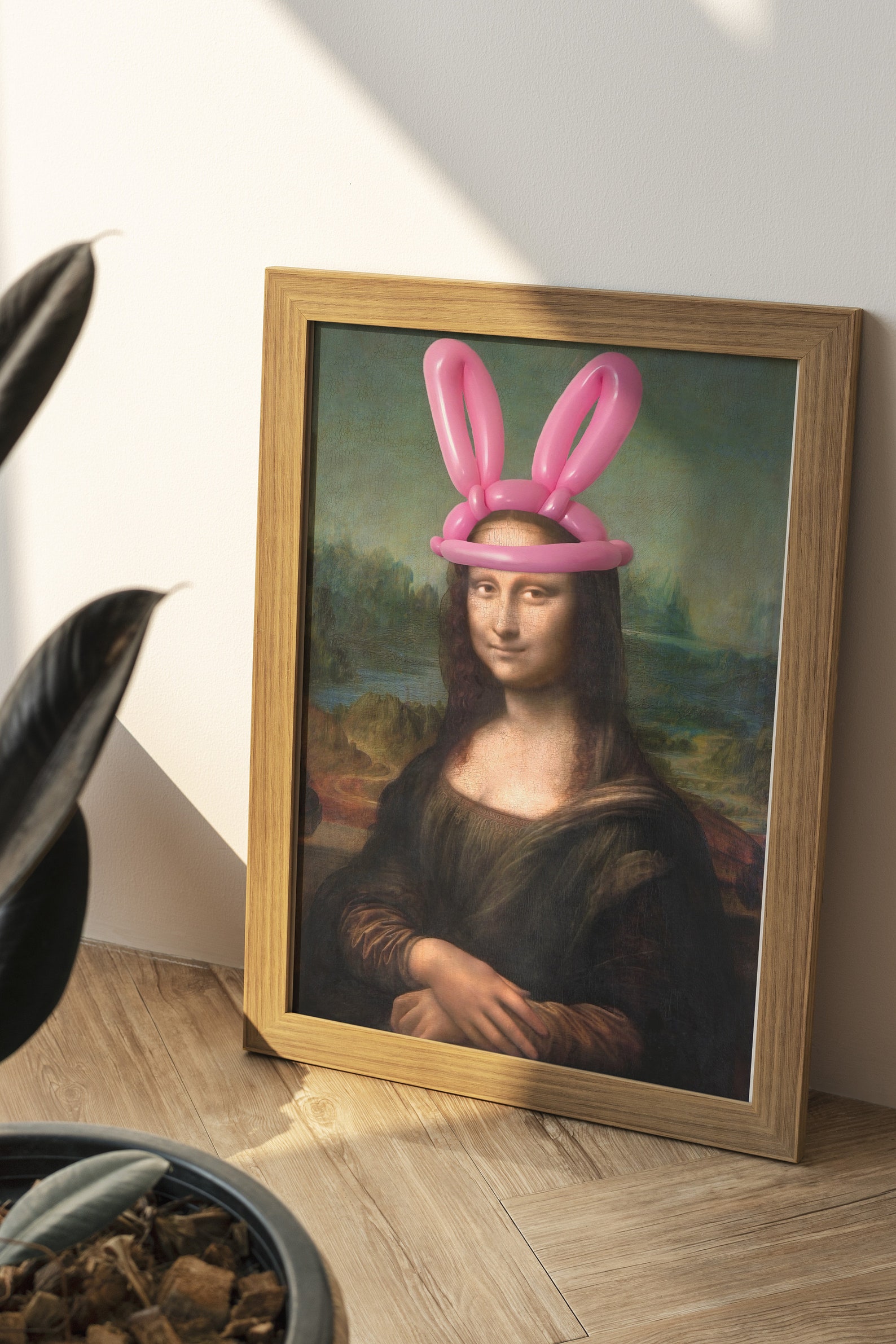 Mona Lisa Balloon Rabbit Ears Print, Eclectic Wall Art Altered Art ...