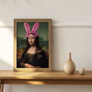 Mona Lisa Balloon Rabbit Ears Print, Eclectic Wall Art Altered Art ...
