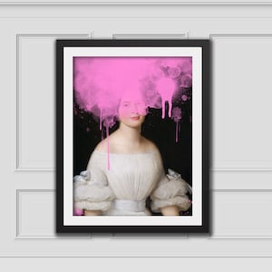 Pink Splatter Graffiti Dame Art Print, Altered Art Portrait, Altered ...