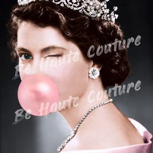 Queen Elizabeth II Print, Queen Elizabeth Wink,bubblegum Art,eclectic ...