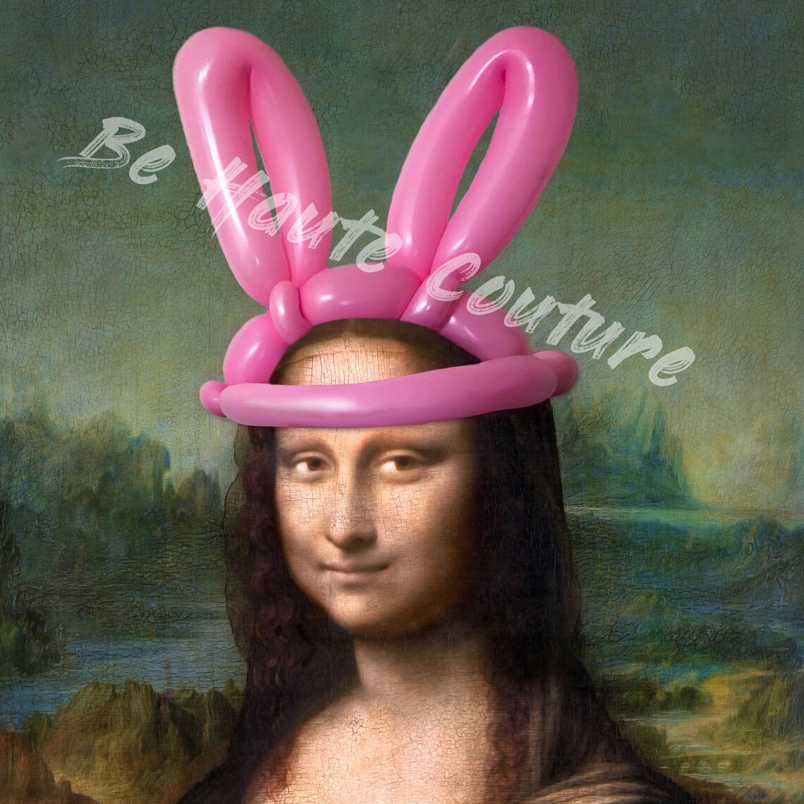 Mona Lisa Balloon Rabbit Ears Print, Eclectic Wall Art Altered Art ...