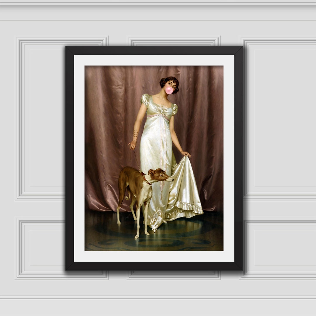 Lady With Bubblegum and Her Italian Greyhound, Eclectic Wall Art ...