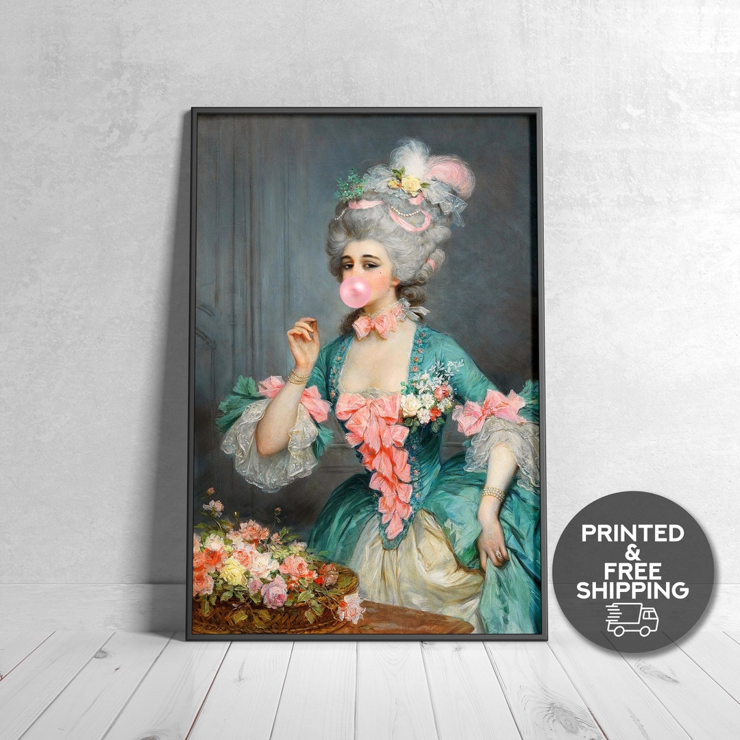 Lady With Roses Bubblegum Print Altered Vintage Art Eclectic Wall Art