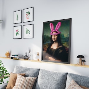 Mona Lisa Balloon Rabbit Ears Print, Eclectic Wall Art Altered Art ...