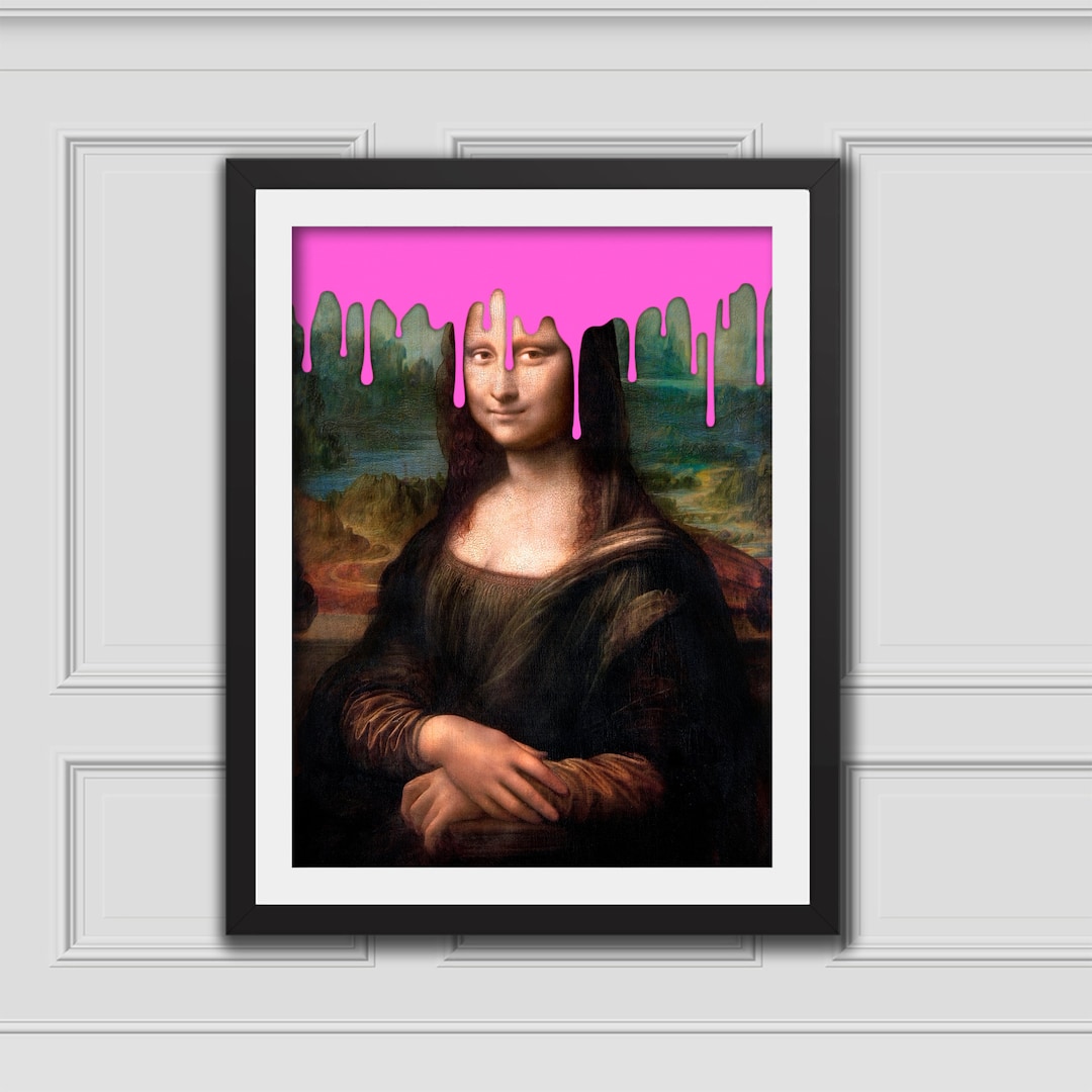 Mona Lisa Pink Paint Drips Print, Eclectic Wall Art, Alter Painting ...