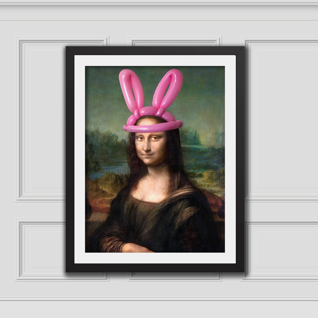 Mona Lisa Balloon Rabbit Ears Print, Eclectic Wall Art Altered Art ...