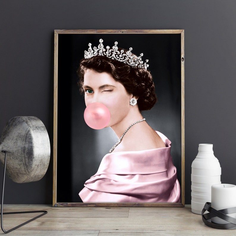 Queen Elizabeth II Print, Queen Elizabeth Wink,bubblegum Art,eclectic ...
