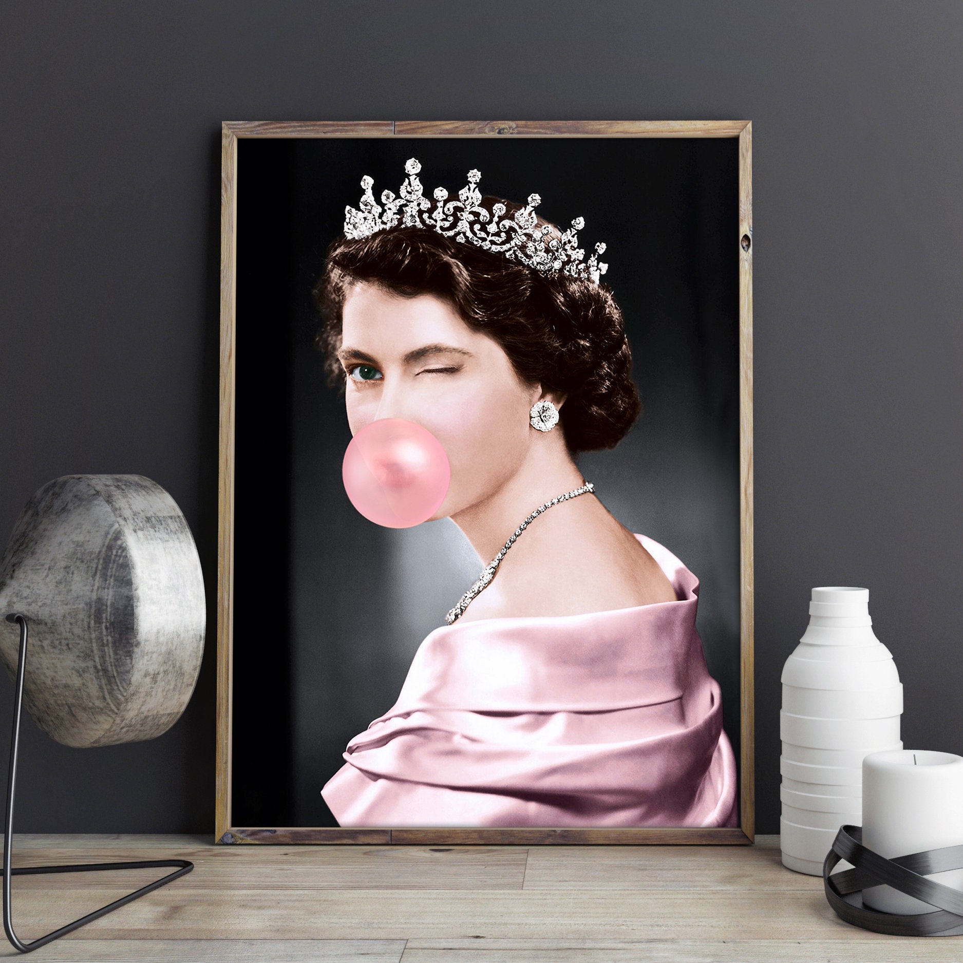 Queen Elizabeth II Print, Queen Elizabeth Wink,bubblegum Art,eclectic ...