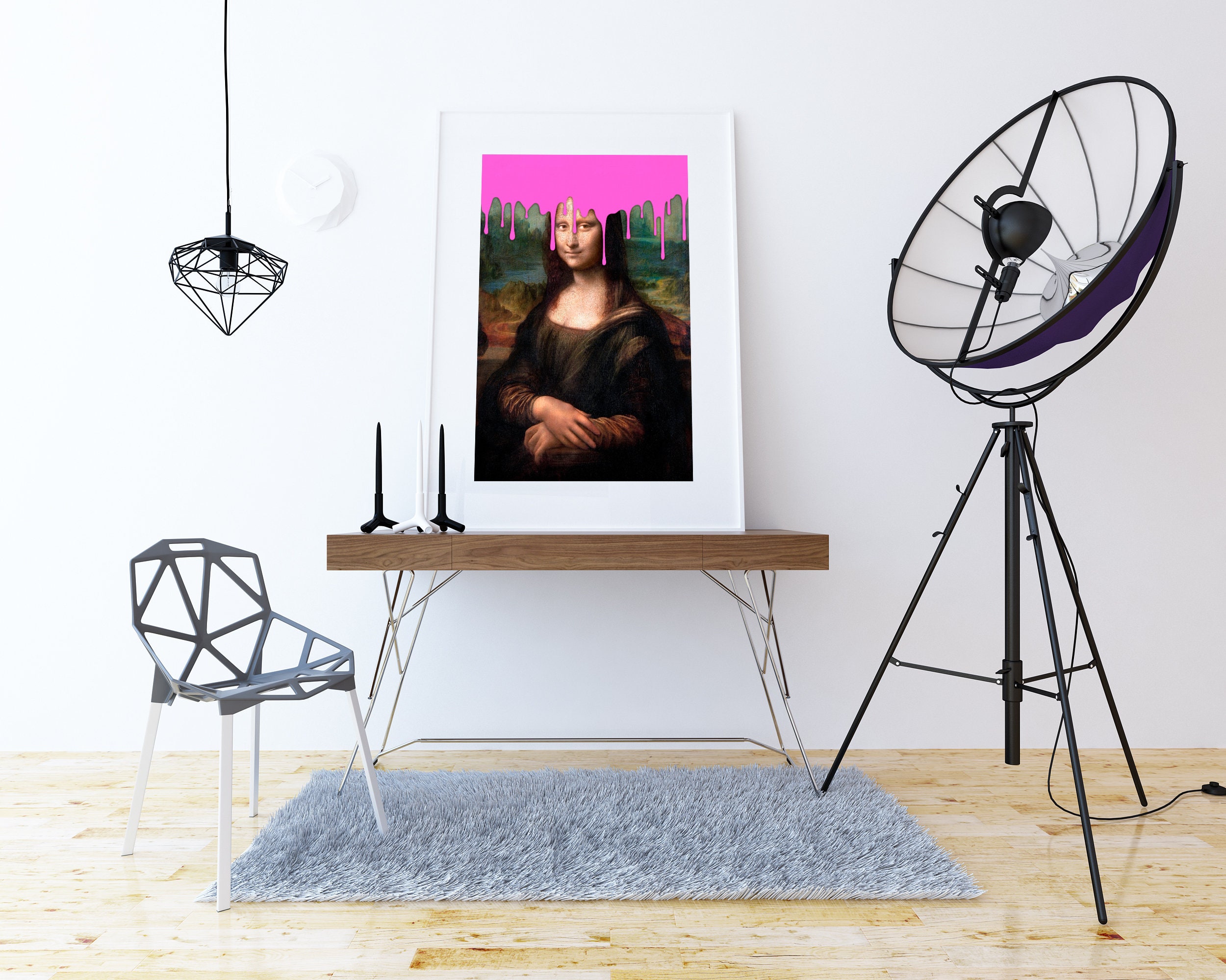Mona Lisa Pink Paint Drips Print, Eclectic Wall Art, Alter Painting ...
