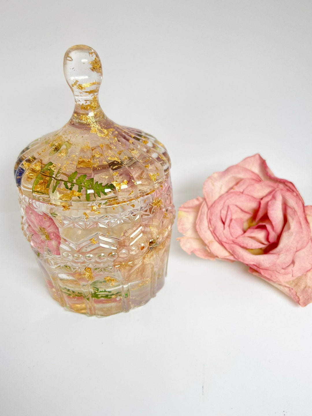 Large Dried Flower Resin Jewelry Box With Lid – Handmade Storage Box ...