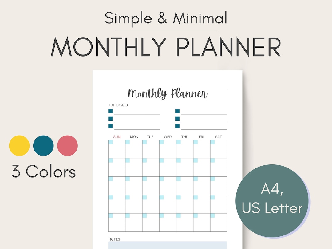 Monthly Planner Printable Letter A4 Planner Instant Download - Etsy