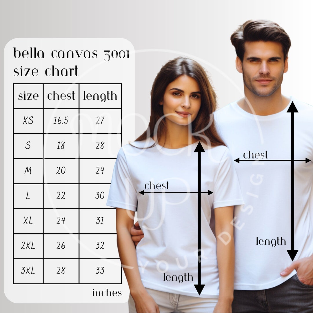 Couple Bella Canvas 3001 Size Chart Bella Canvas 3001 Sizing Tshirt ...