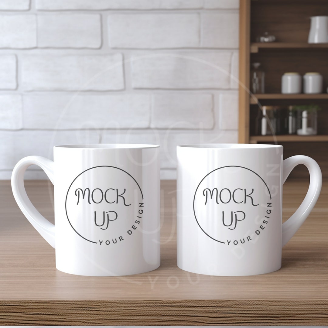 Two White Ceramic Mugs Mockup White Mugs Mockup White Coffee Mugs ...