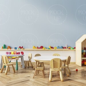 Kindergarten Classroom Mockup: Blank Wall, Minimalist Style (digital ...