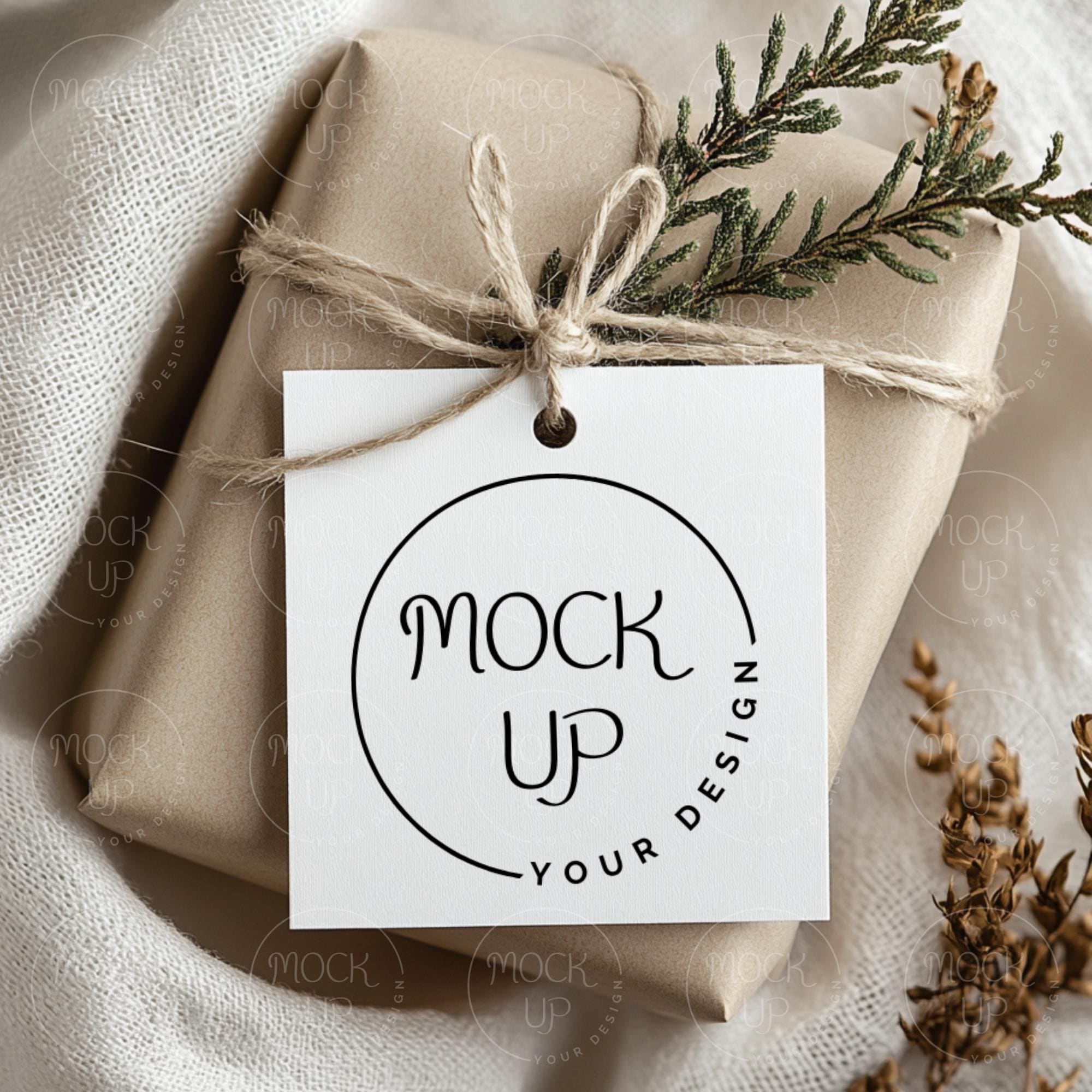 Square Gift Tag Mockup: Minimalist Clothing Tag Sample (digital ...