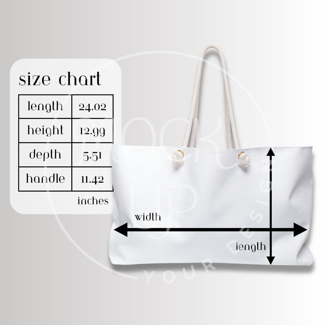 Weekender Bag Size Chart Mockup: Printify Sizing Guide (digital ...