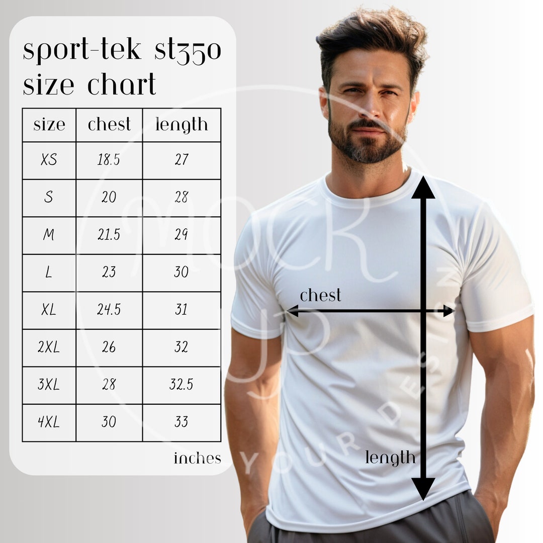Man Sport-tek ST350 Size Chart Mockup T-shirt Mockup Sport-tek ST350 ...