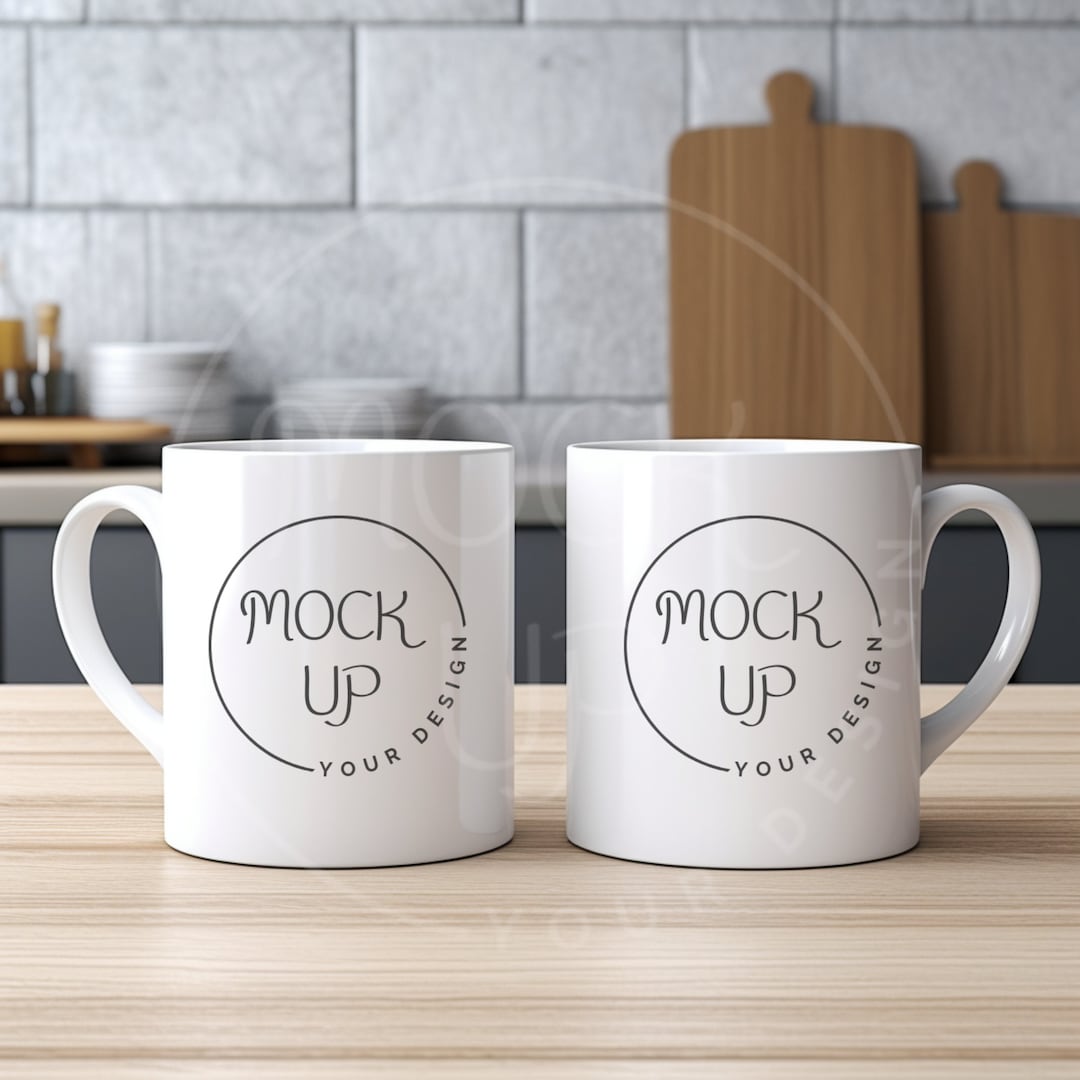 Two White Ceramic Mugs Mockup White Mugs Mockup White Coffee Mugs ...