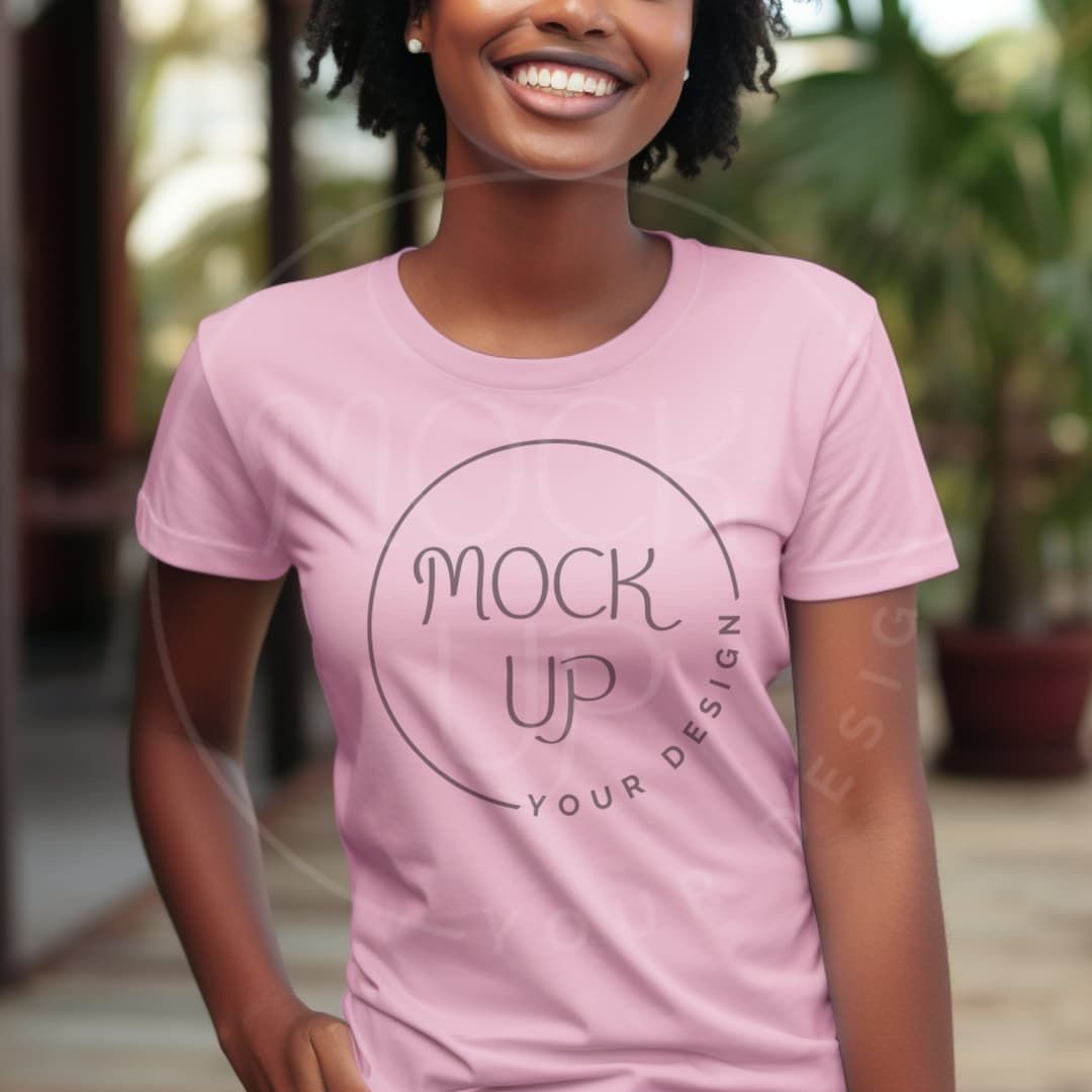 Black Woman Light Pink Gildan 5000L Mockup Gildan 5000L Light Pink ...
