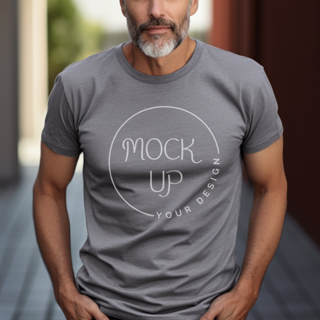 Middle Aged Man Heather Storm Bella Canvas 3001 Bella Canvas 3001 Mockup Man on His 50s ...