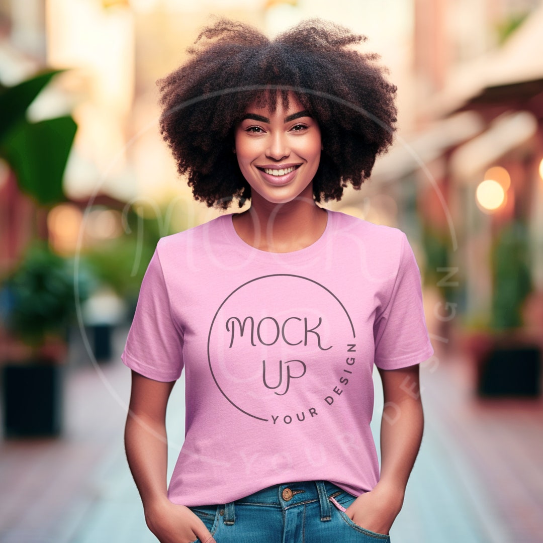 Black Woman Heather Bubble Gum Bella Canvas 3001 Mockup Bubble Gum ...