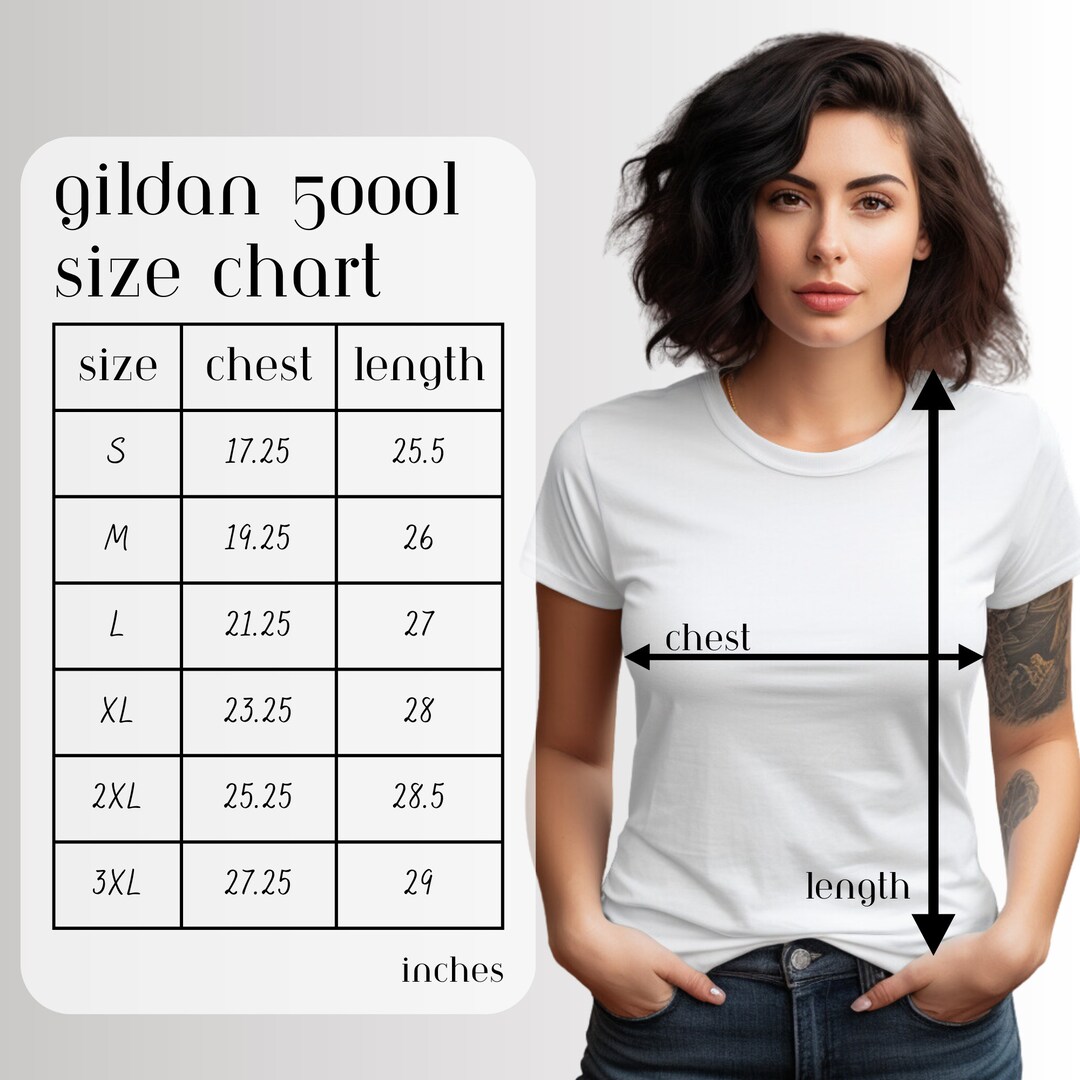 Gildan 5000l Size Chart Mockup T Shirt Mockup Gildan 5000l Sizing