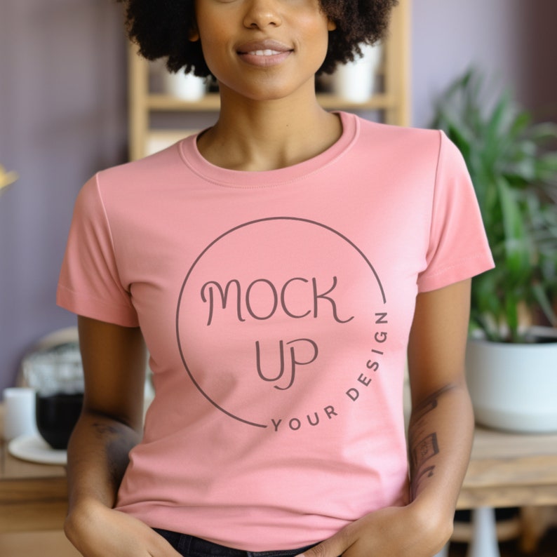 Black Woman Pink Bella Canvas 6004 Mockup African American Woman Pink ...