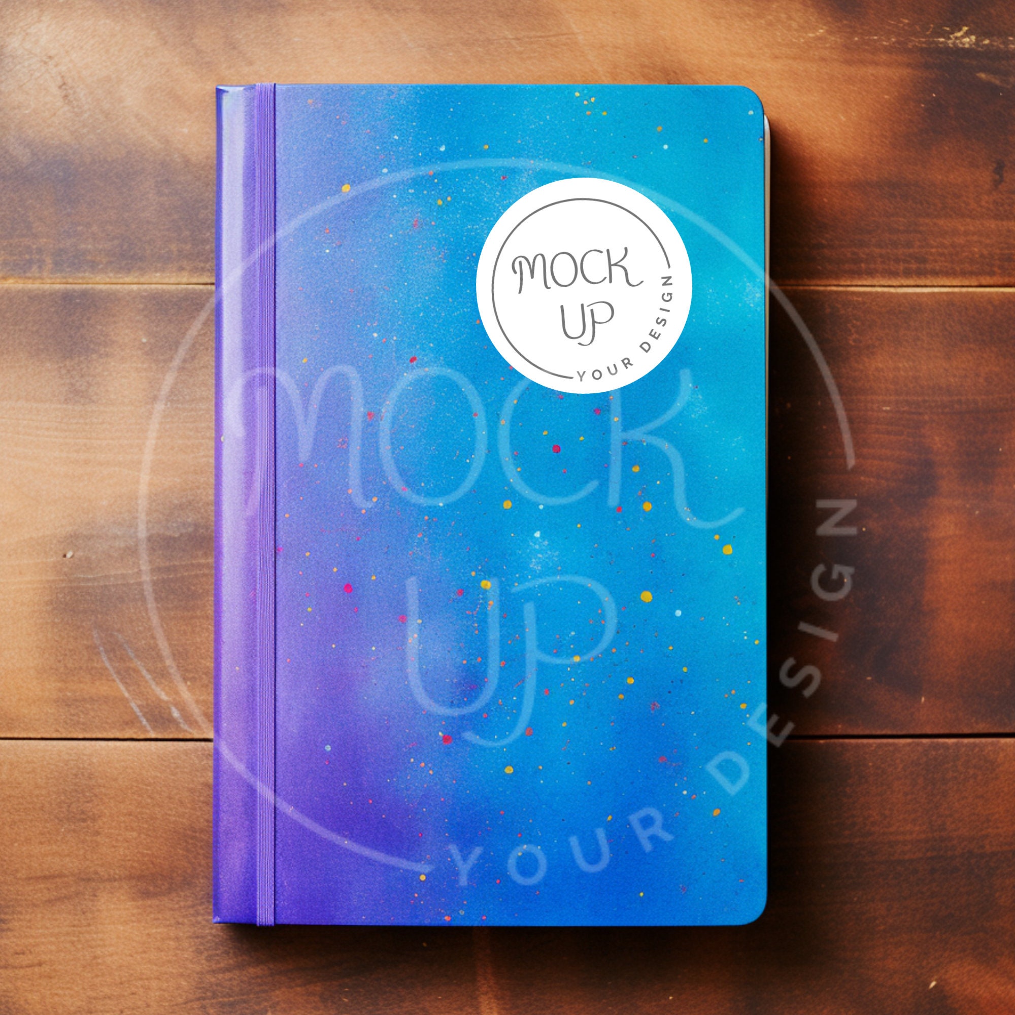 Blue Notepad Sticker Mockup Round Sticker Notepad Mockup Blue Journal ...