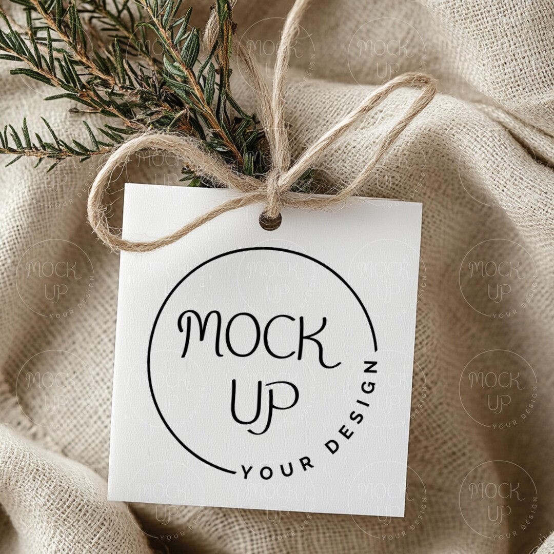 Square Gift Tag Mockup: Minimalist Clothing Tag Sample (digital ...