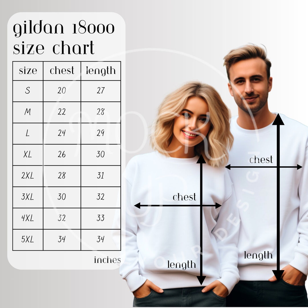 Gildan 18000 Size Chart Mockup (digital Download) - Etsy