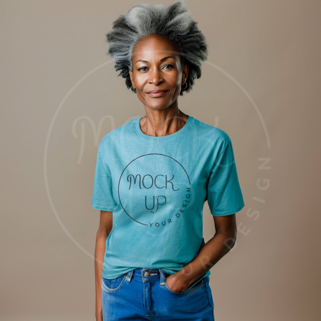 Black Aged Woman Heather Aqua Bella Canvas 3001 Mockup Canvas 3001 ...