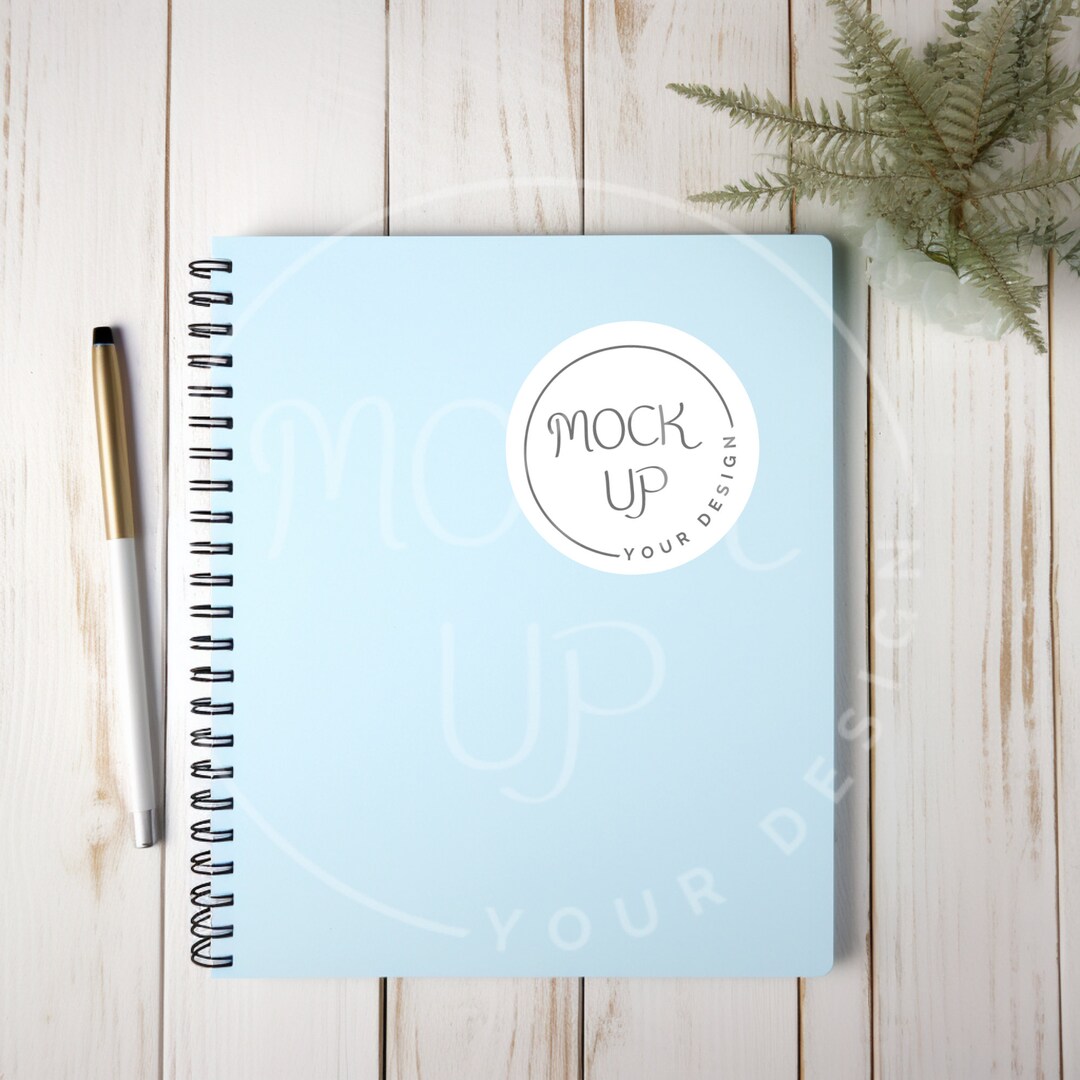 Light Blue Notepad Sticker Mockup Round Sticker Notepad Mockup Light ...