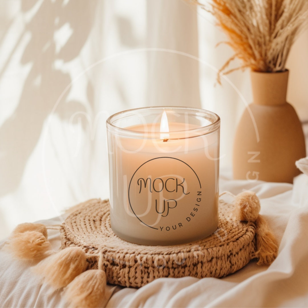 Boho Candle Mockup: White Jar Candle, Styled Stock Photo (digital ...
