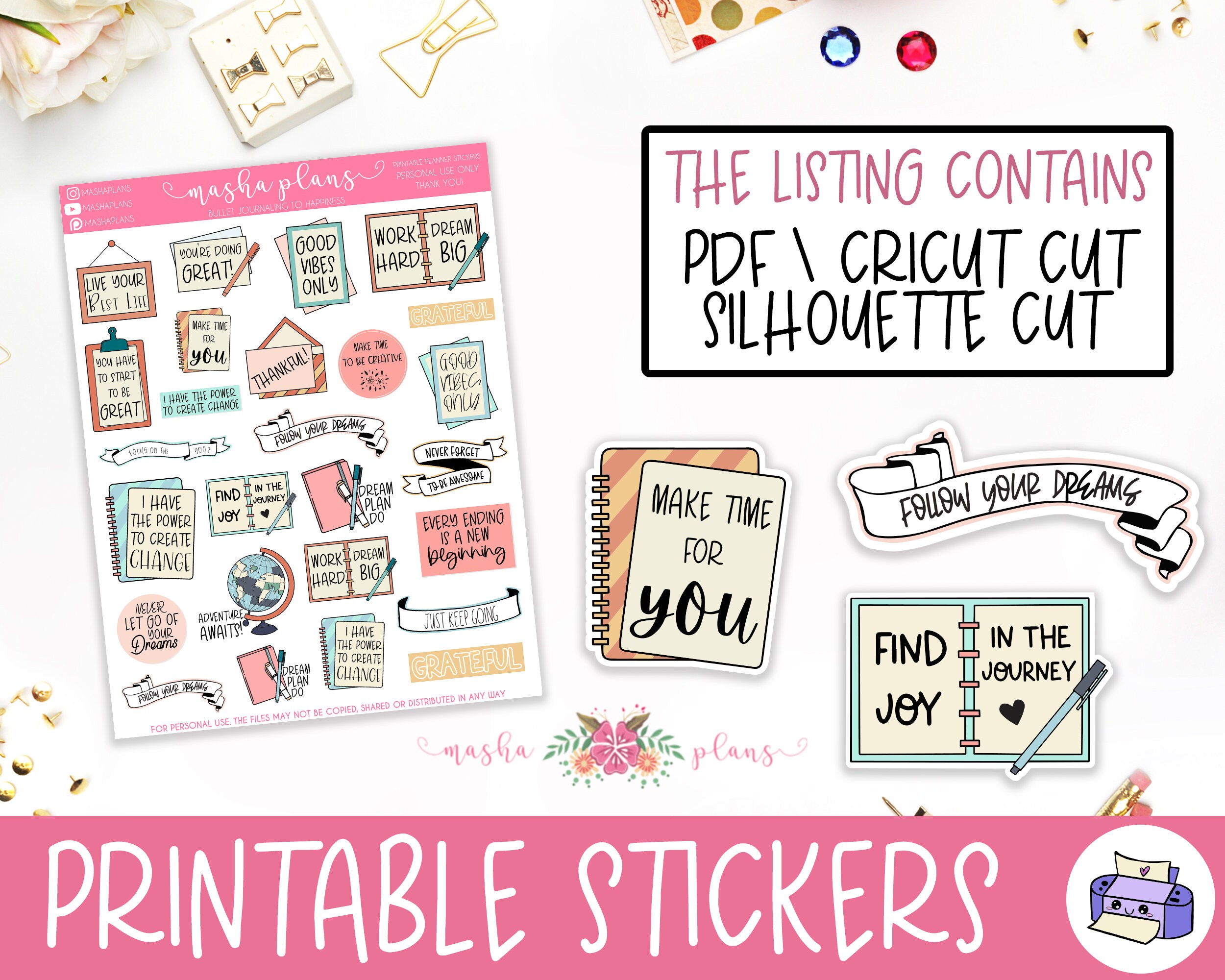 Vision Board Stickers Printable Stickers Planner Stickers Vision Board ...