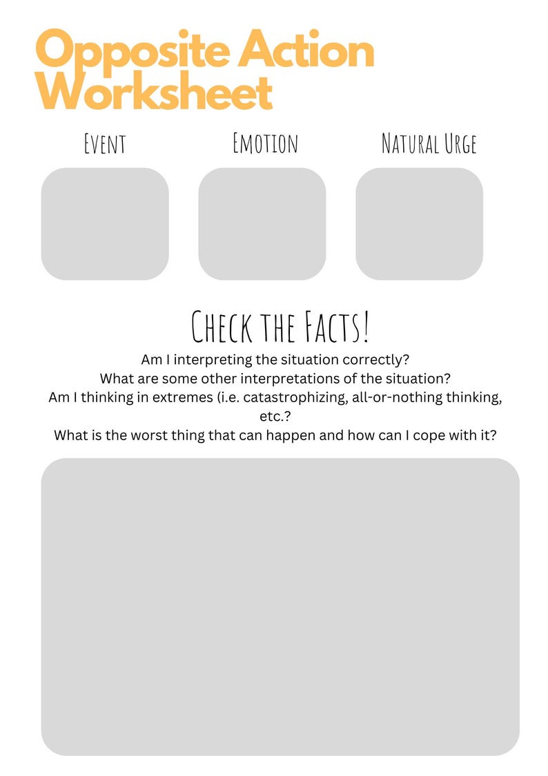 Opposite Action Worksheet - Etsy