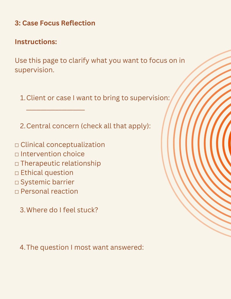 Supervision Reflection Worksheets for Therapists in Training- Printable ...