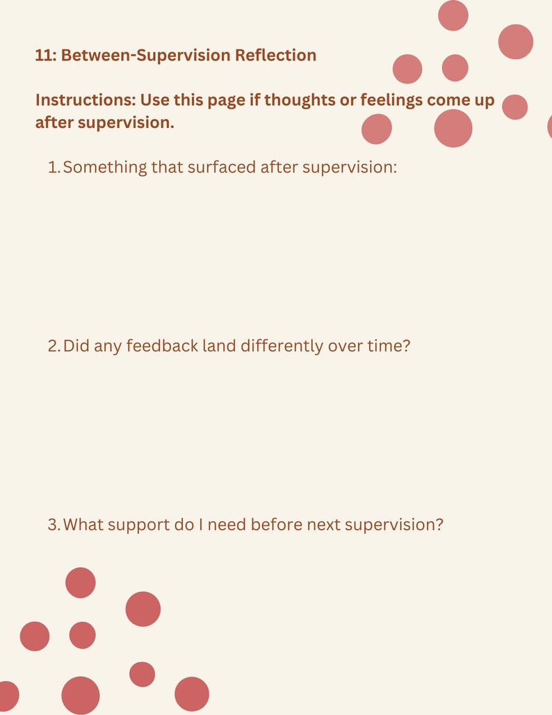 Supervision Reflection Worksheets for Therapists in Training- Printable ...