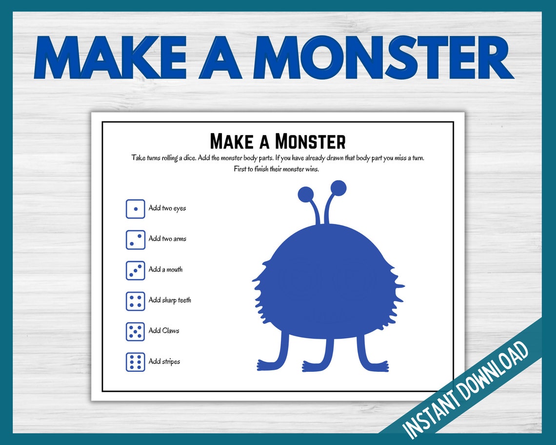 Roll A Monster Game Draw A Monster Dice Game Kids Party - Etsy